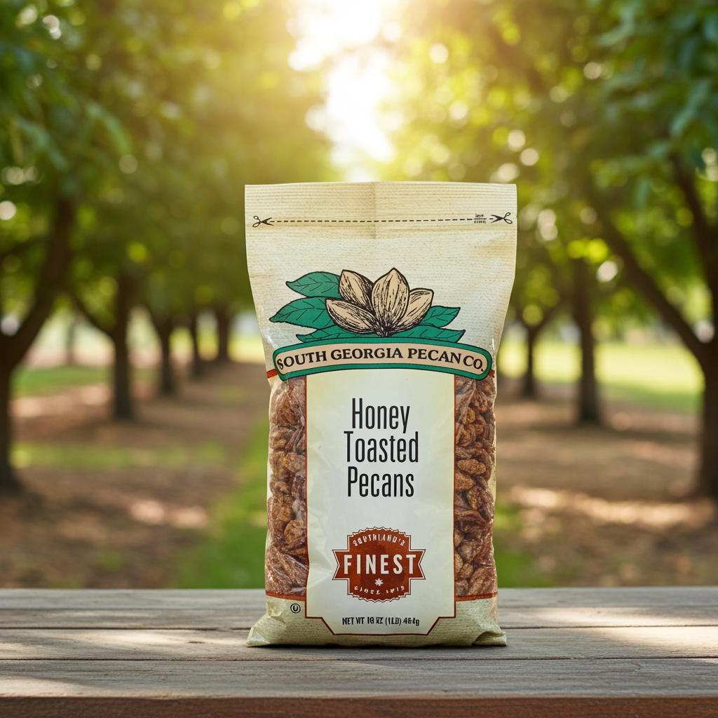 HONEY TOASTED PECAN HALVES 1 lb. BAG | South Georgia Pecan Gift Shop